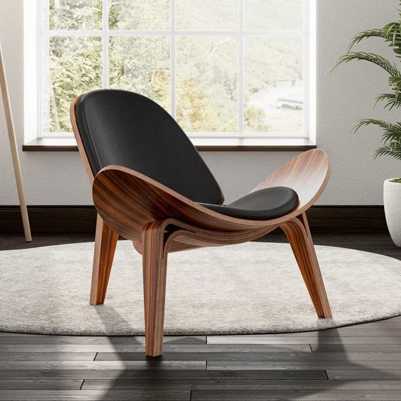 Modern Curved Wood Accent Lounge Chair Black