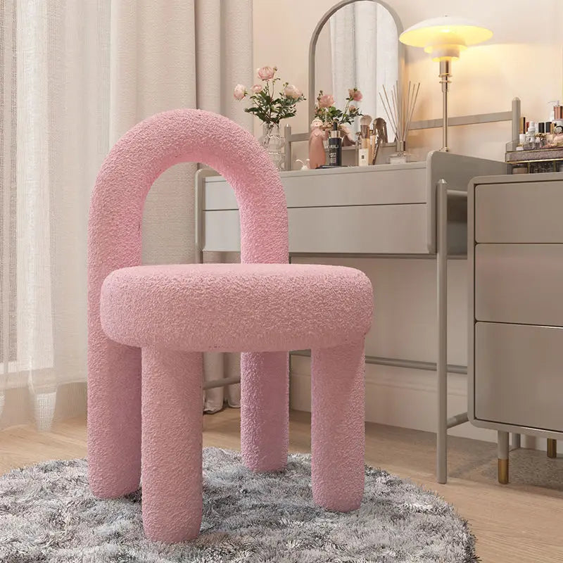 Modern Pink Boucle Accent Chair Upholstery Horizontal Channeled for Living Room
