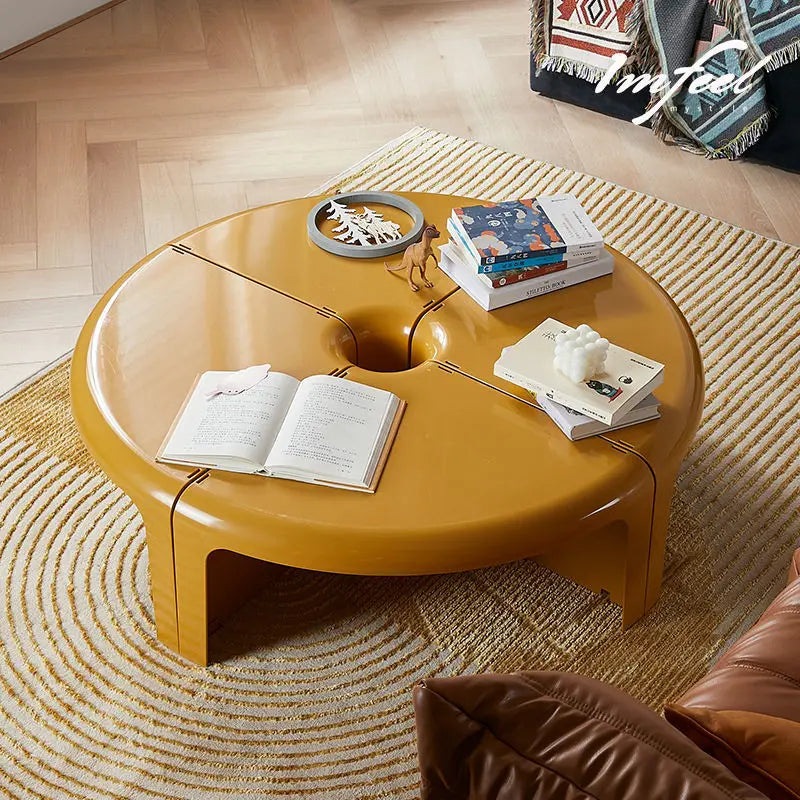 Modern Scandinavian Style Round Plastic Coffee Table with Acrylic Base Yellow