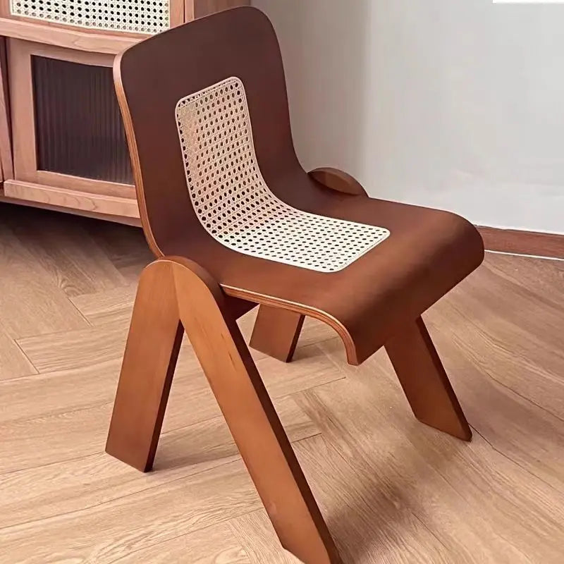 Modern Wooden Chair With Rattan Backrest Design on Luulla