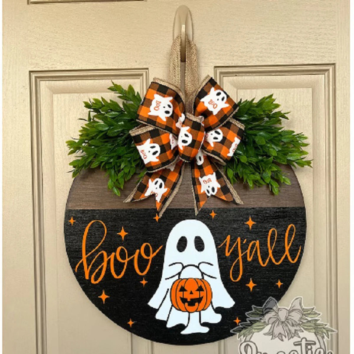 Festive Halloween Ghost Door Sign With Bow on Luulla