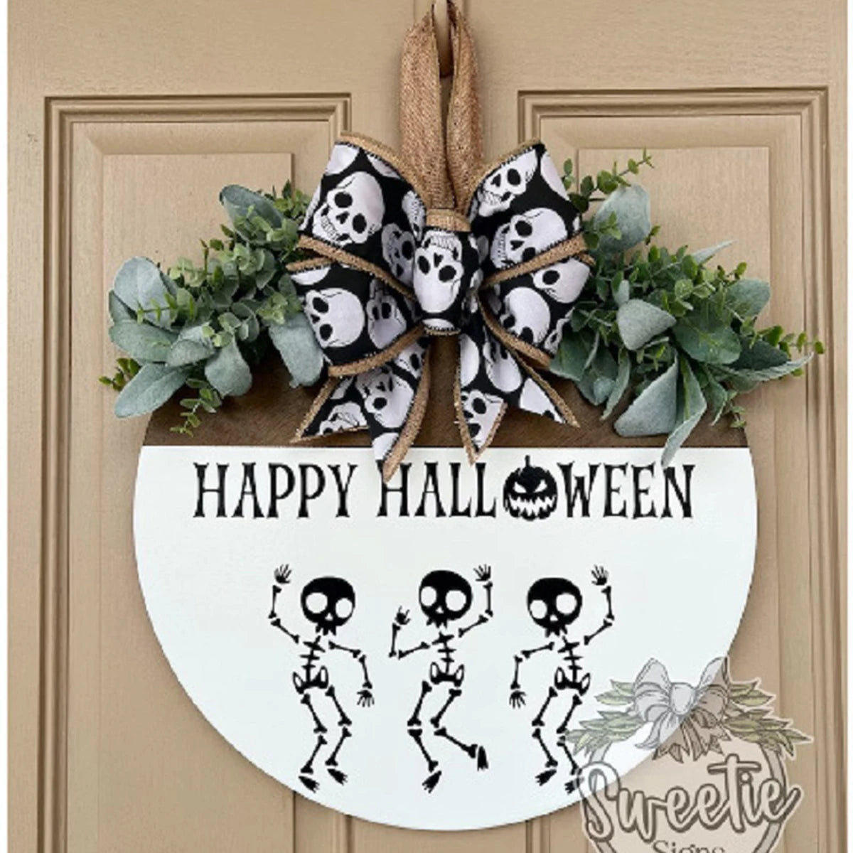Festive Halloween Ghost Door Sign With Bow on Luulla