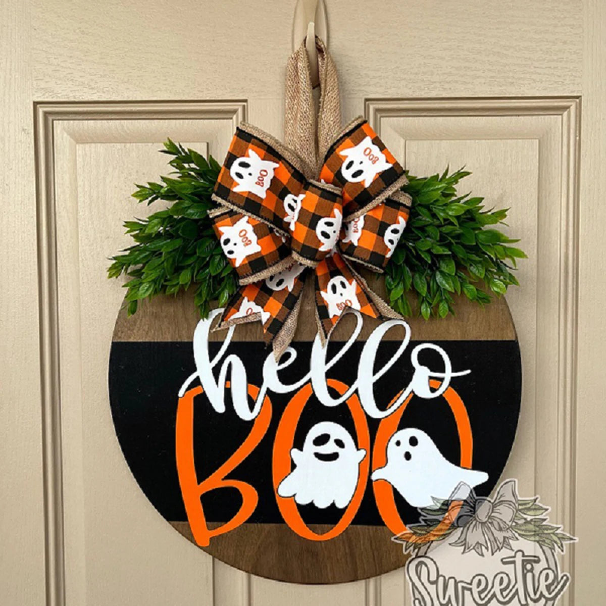 Festive Halloween Ghost Door Sign With Bow on Luulla