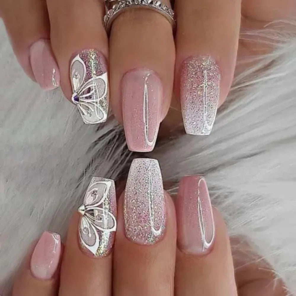 24p Artificial Square Head Acrylic Coffin False Nail Christmas Nail Art Fake Nails Sticky On Nails R on Luulla