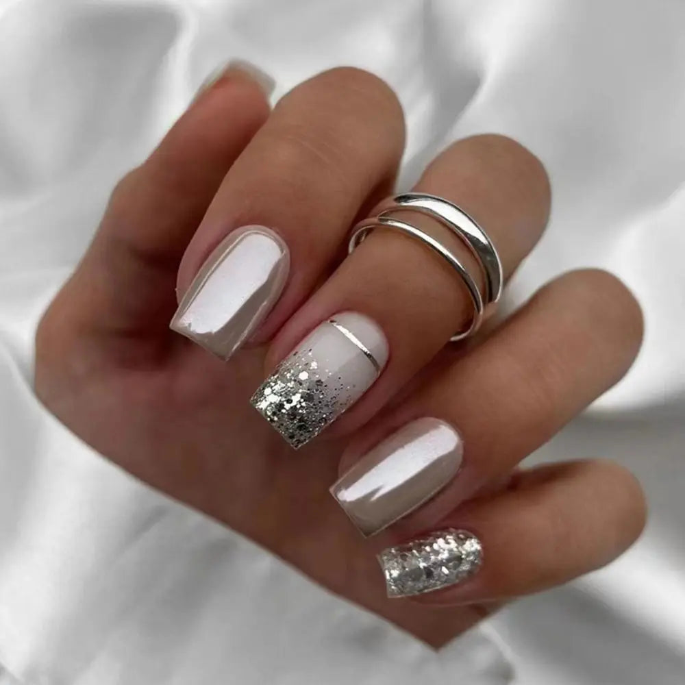 silver glitter tips