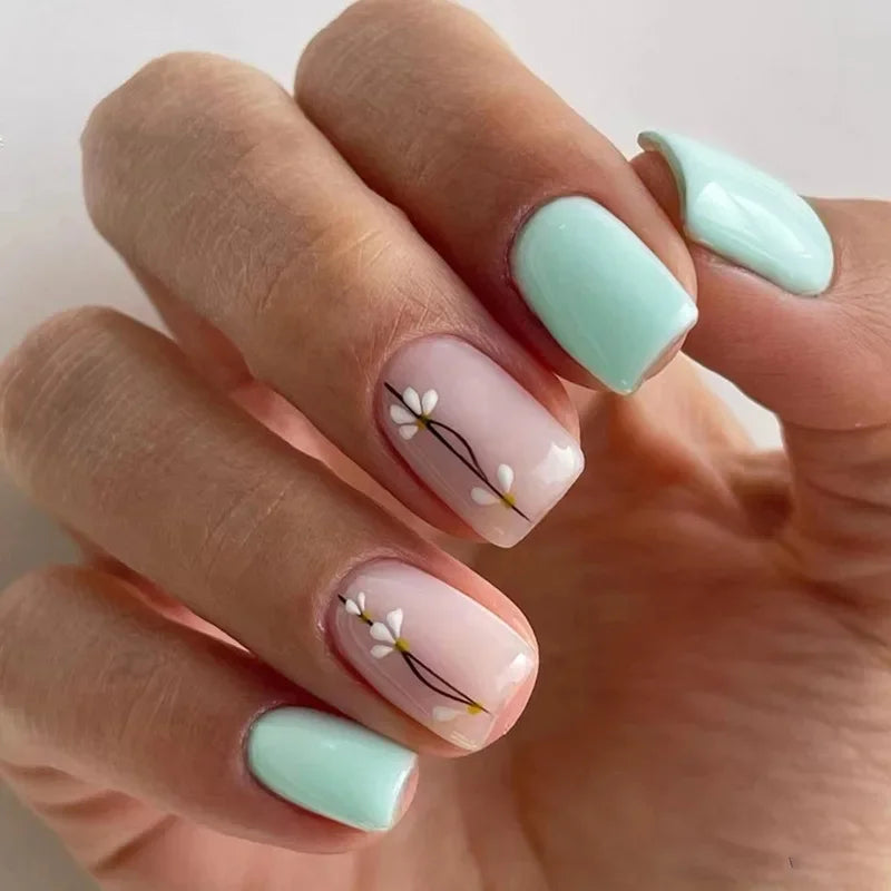 Pastel Floral Nail Art Design With Gloss Finish on Luulla