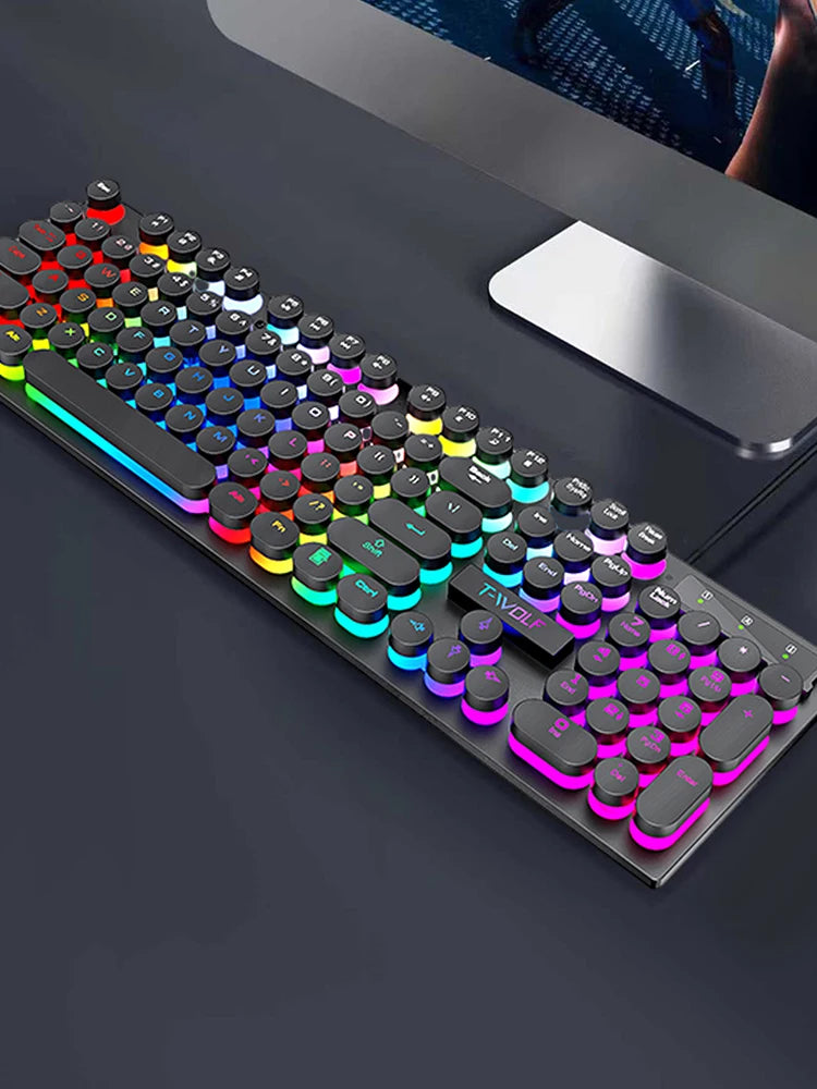 Retro Mechanical Keyboard With Colorful Backlit Round Keys on Luulla