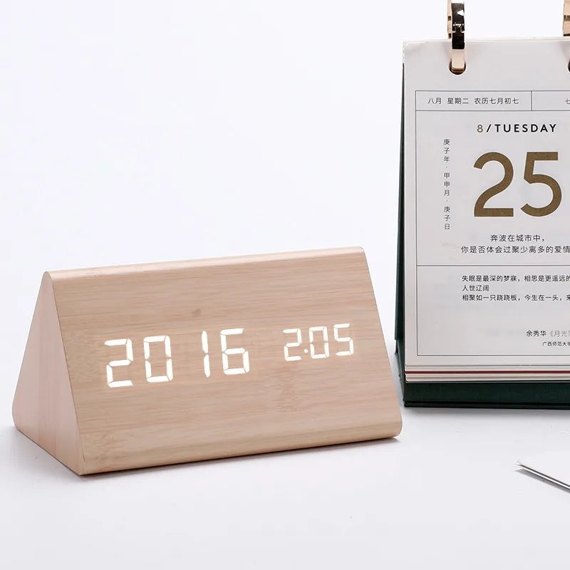 Modern Wooden Led Digital Desk Clock Thermometer Calendar on Luulla