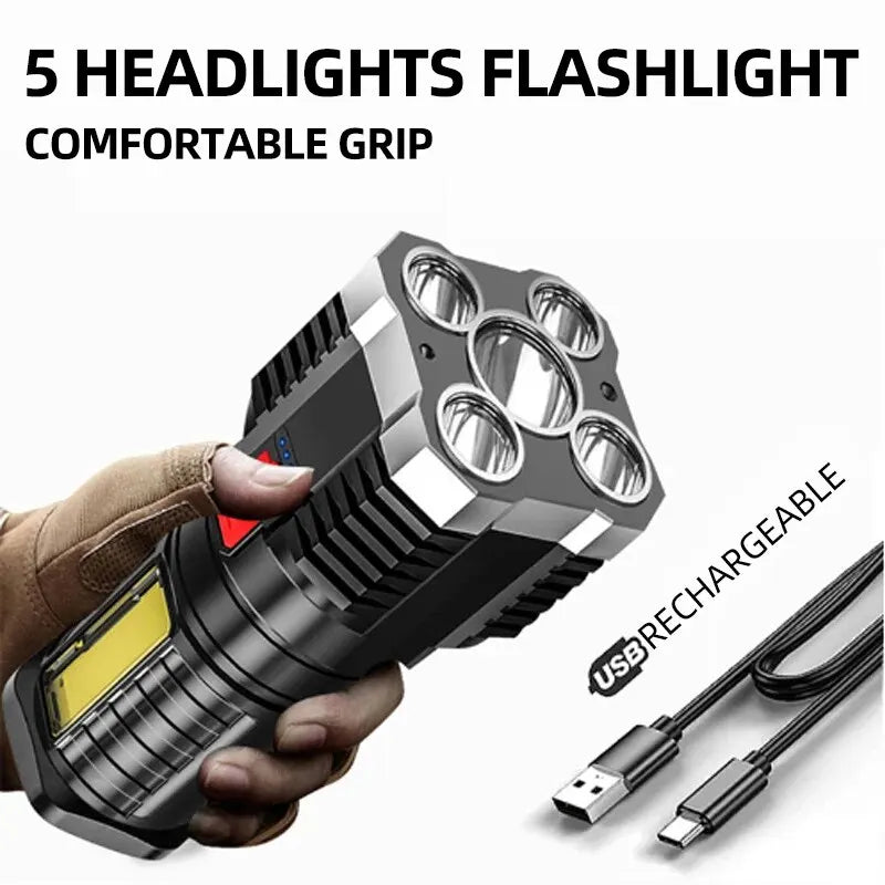 High-power 5-led Usb Rechargeable Flashlight With Grip on Luulla