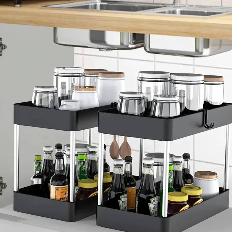 2-tier Kitchen Counter Storage Organizer Shelves With Hooks on Luulla