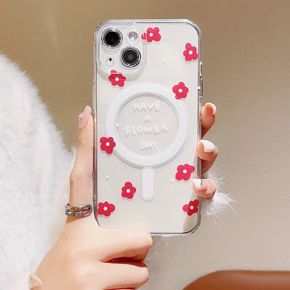 Floral Clear Iphone Case With Magsafe Support on Luulla