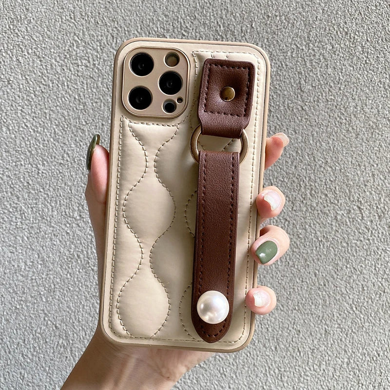 Elegant Quilted Leather Iphone Case With Strap on Luulla