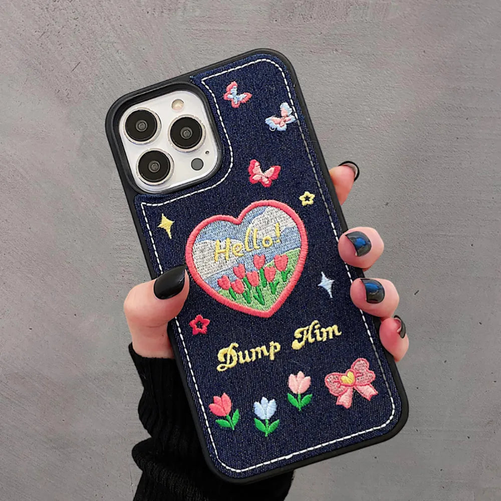 Denim Embroidered Floral Iphone Case For Girls on Luulla