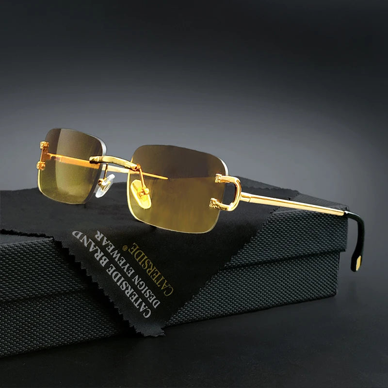 Luxury Gold Rimless Rectangle Sunglasses With Uv Protection on Luulla
