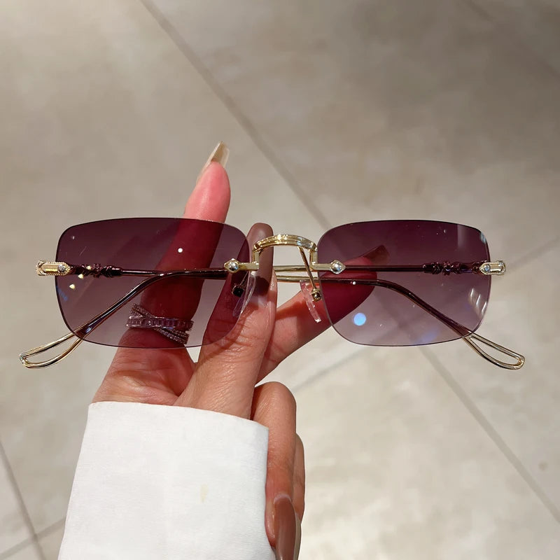 Stylish Gradient Tinted Rimless Sunglasses For Women on Luulla