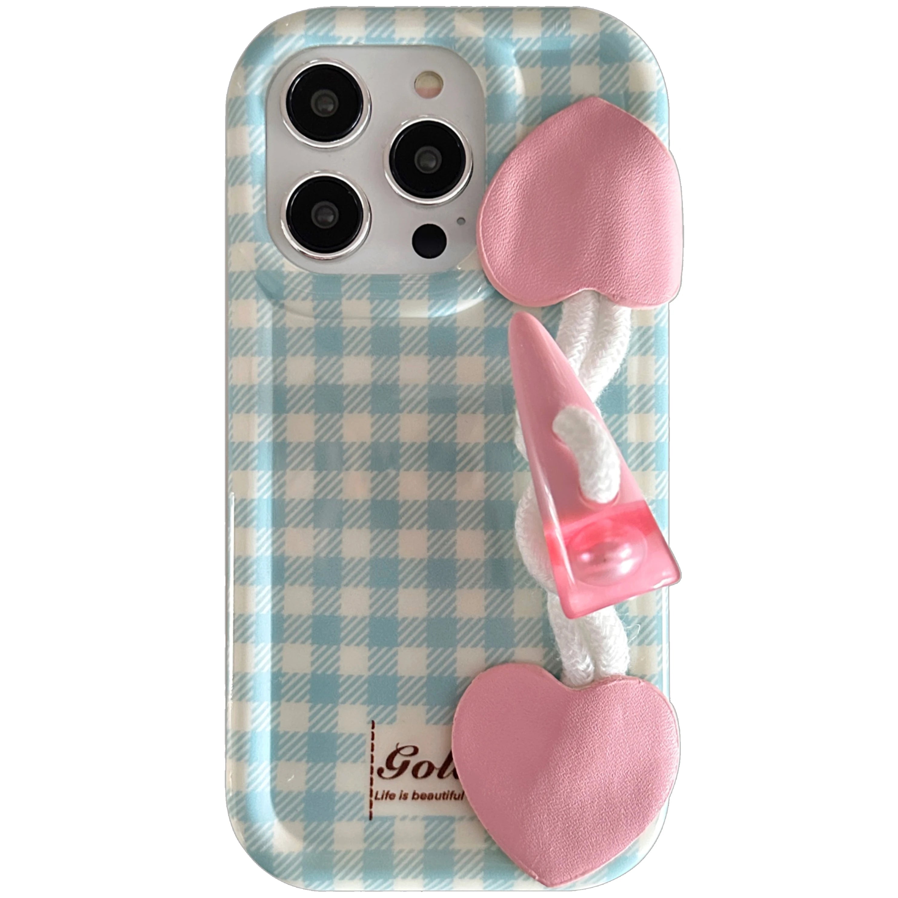 Checkered Iphone Case With Pink Heart Strap on Luulla