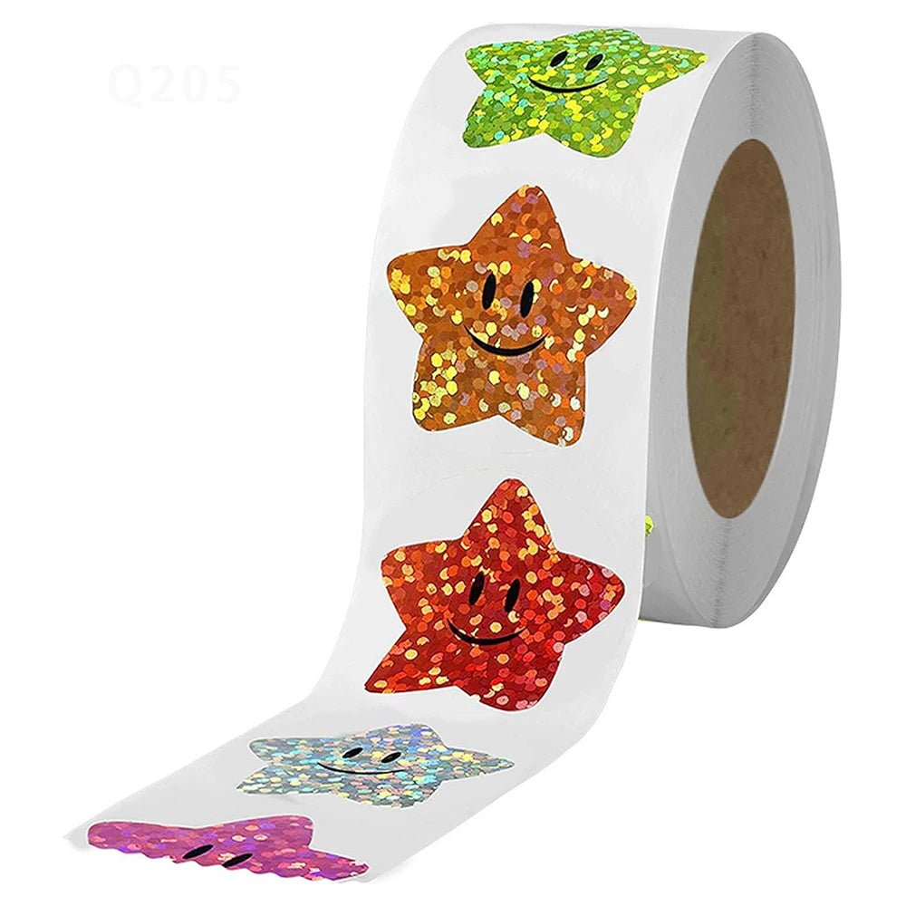 Colorful Smiley Star Stickers Roll For Kids on Luulla
