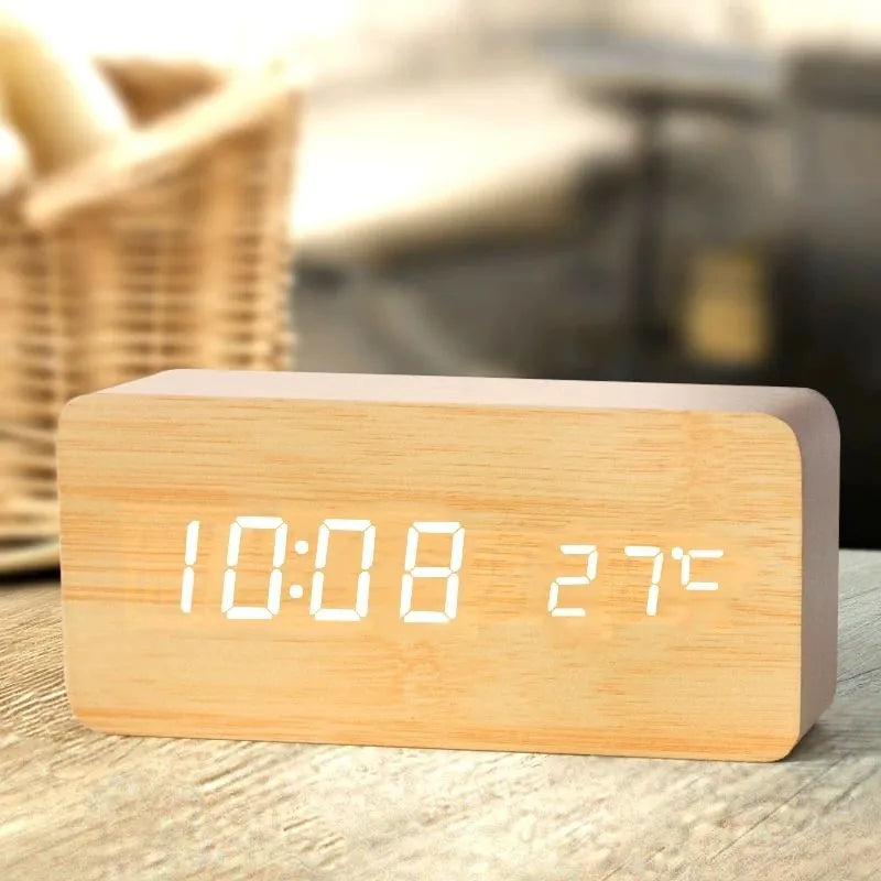 Modern Wooden Led Digital Alarm Clock Display on Luulla