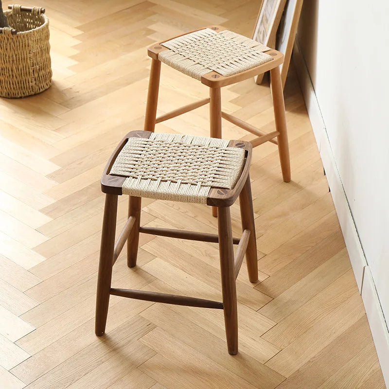 Woven Seagrass Square Wooden Stool Set on Luulla