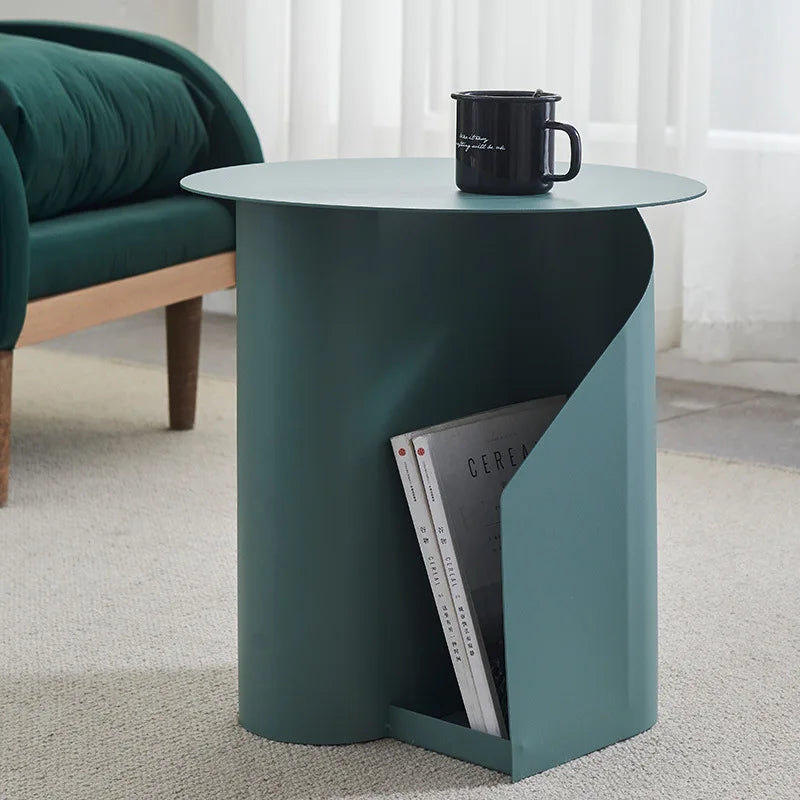 Modern Minimalist Round Metal Side Table Magazine Holder on Luulla