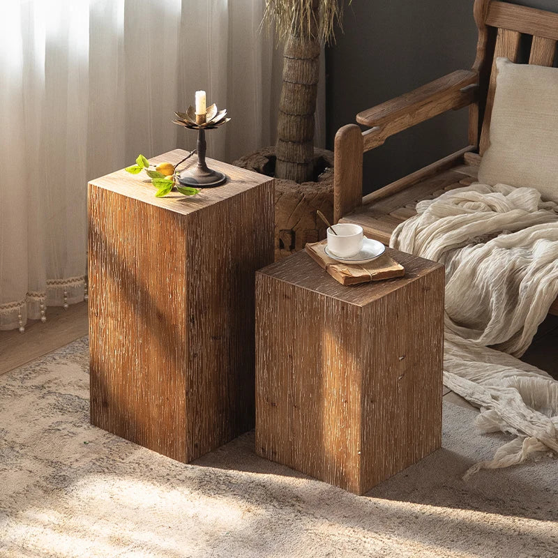 Rustic Wood Pedestal Tables Set Of Two on Luulla