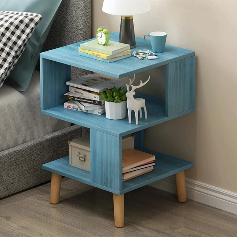 Modern Blue Wooden 3-tier Bedside Table on Luulla