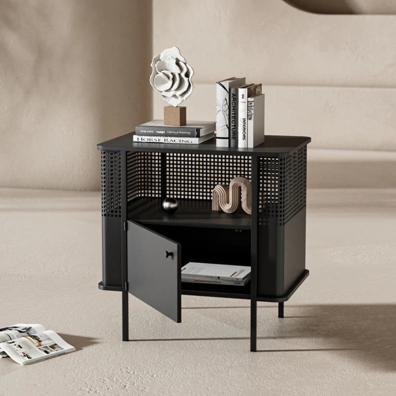 Modern Black Metal Mesh Side Table Cabinet on Luulla