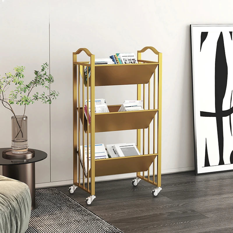 Gold Multi-tier Rolling Book And Magazine Cart on Luulla