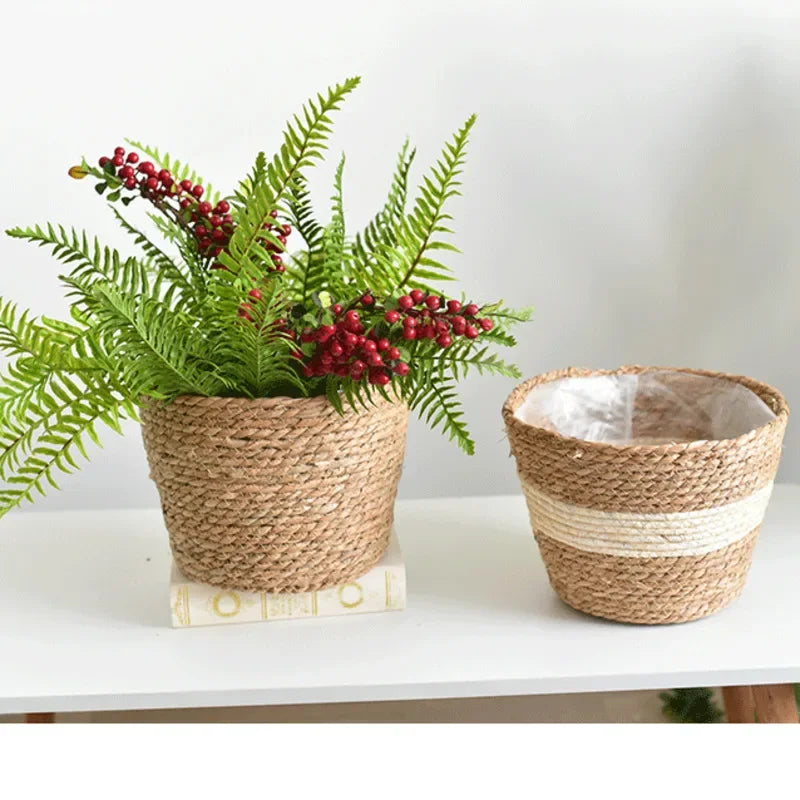 Decorative Handwoven Jute Planter Basket Set Duo on Luulla