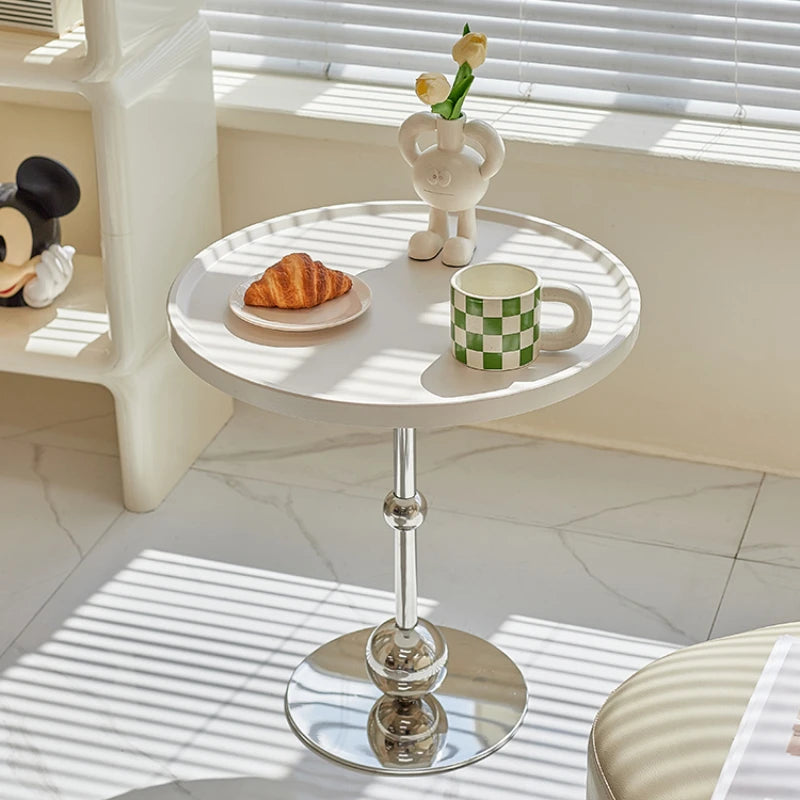 Modern Round White Side Table With Chrome Base on Luulla