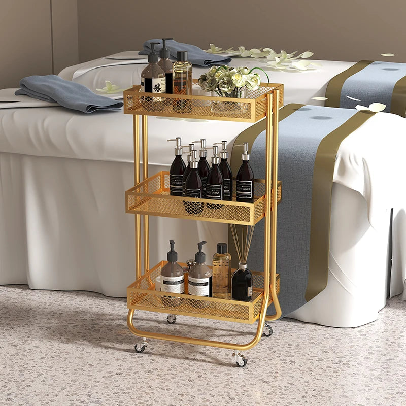 Gold Three-tier Rolling Spa Cart Organizer on Luulla