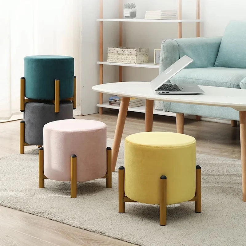 Modern Velvet Stackable Round Footstools With Legs on Luulla