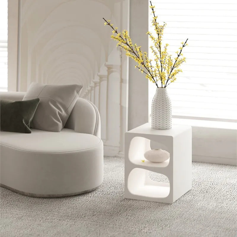 Modern White Cube Side Table With Shelves on Luulla