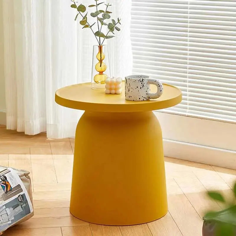Modern Yellow Round Side Table With Vase on Luulla