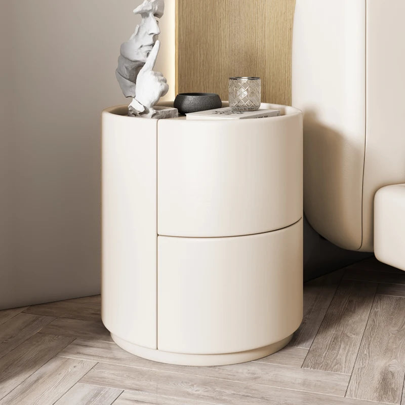 Modern Round Two-drawer Ivory Nightstand For Bedroom on Luulla