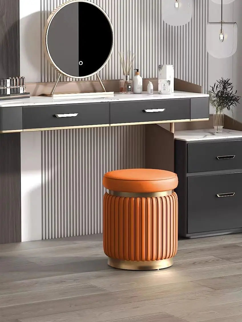 Modern Orange Vanity Stool With Gold Base on Luulla