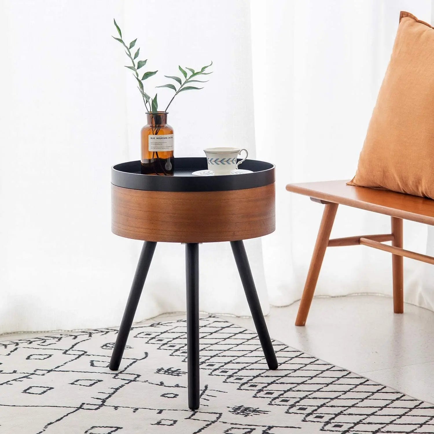 Modern Wood Side Table With Storage Tray on Luulla