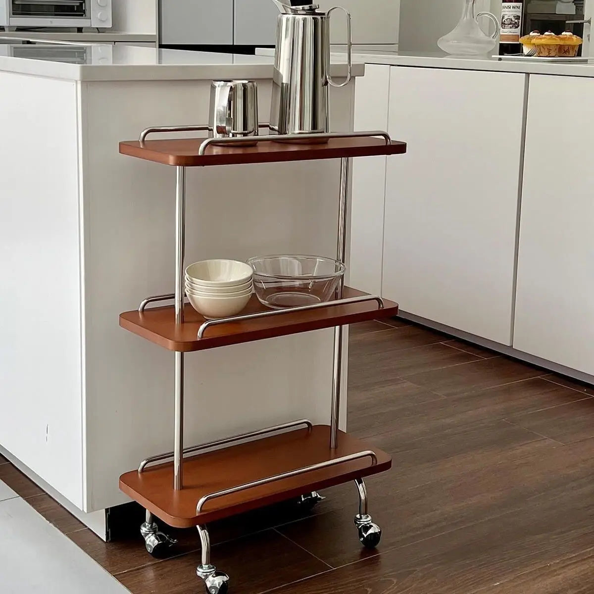 Three-tier Wood And Metal Rolling Kitchen Cart on Luulla