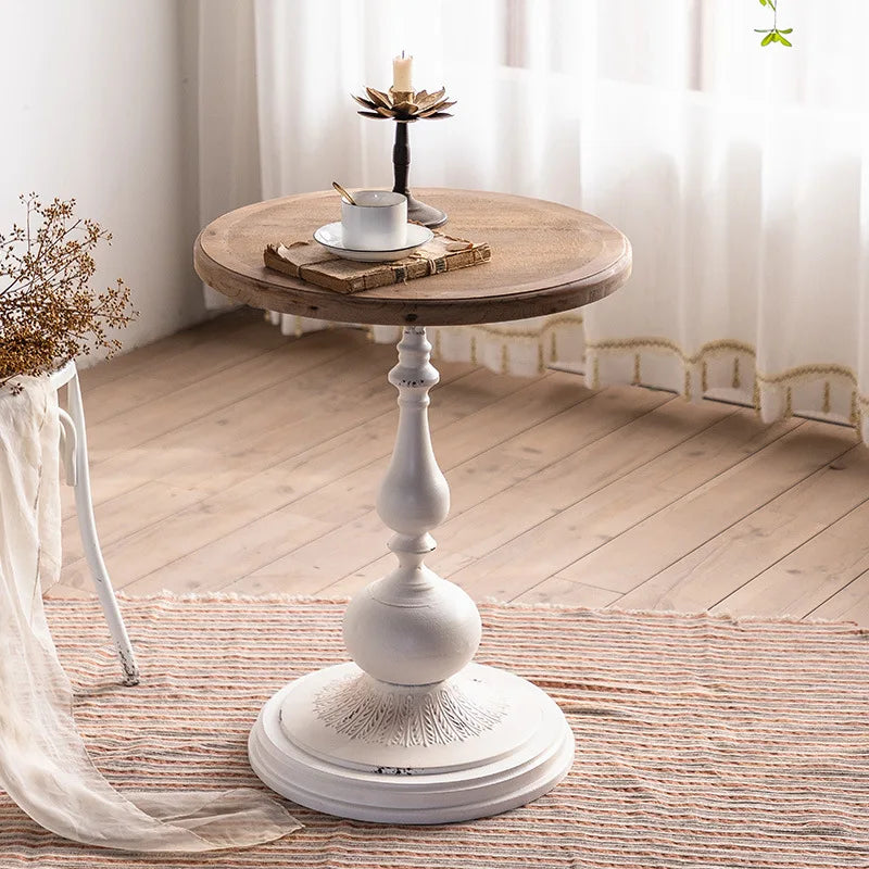 Rustic Round Pedestal Wooden Side Table Decor on Luulla