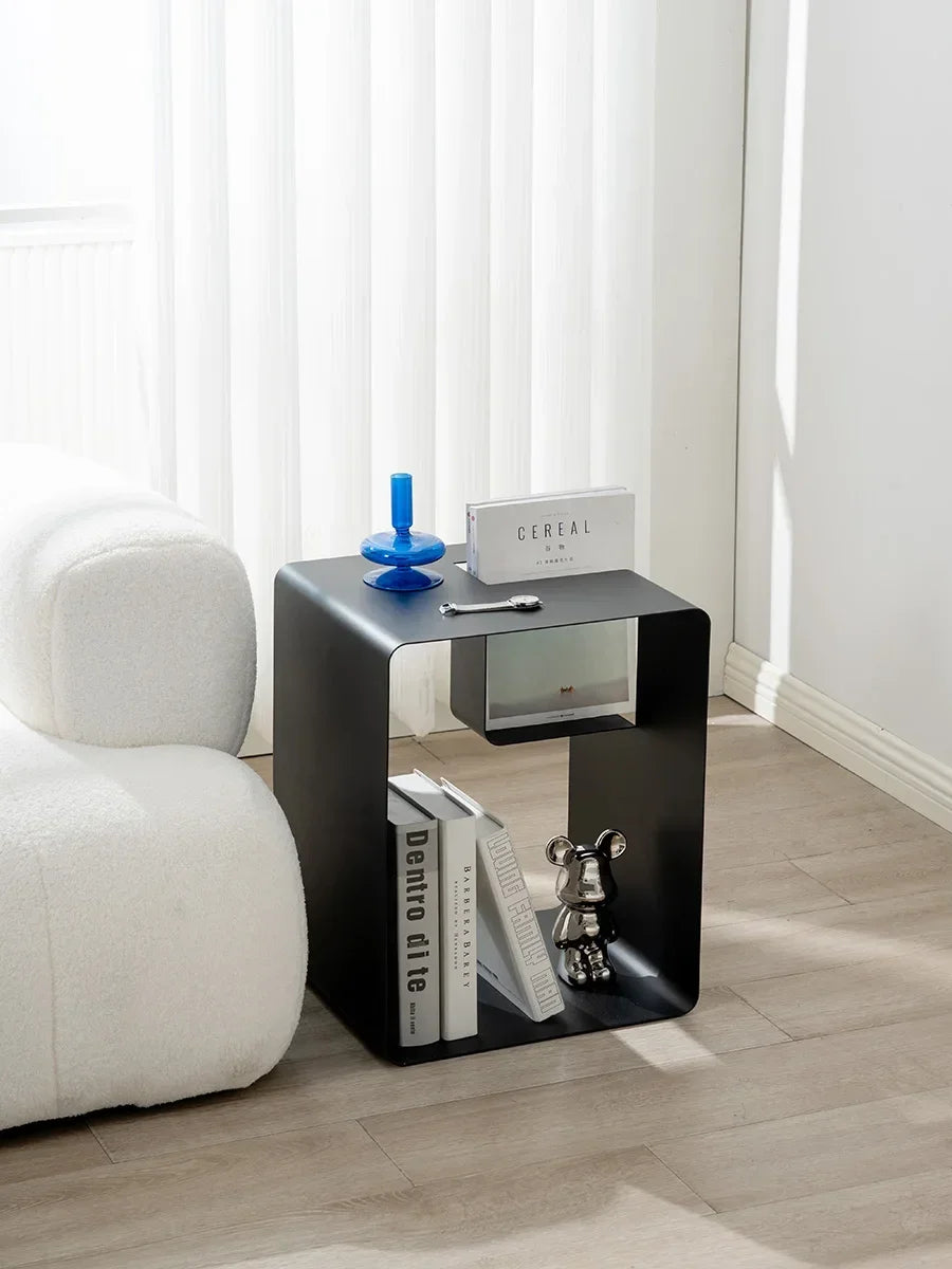 Modern Black Cube Side Table With Shelf on Luulla
