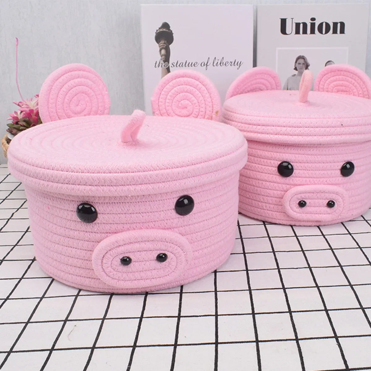 Cute Pig Rope Storage Bins With Lids on Luulla