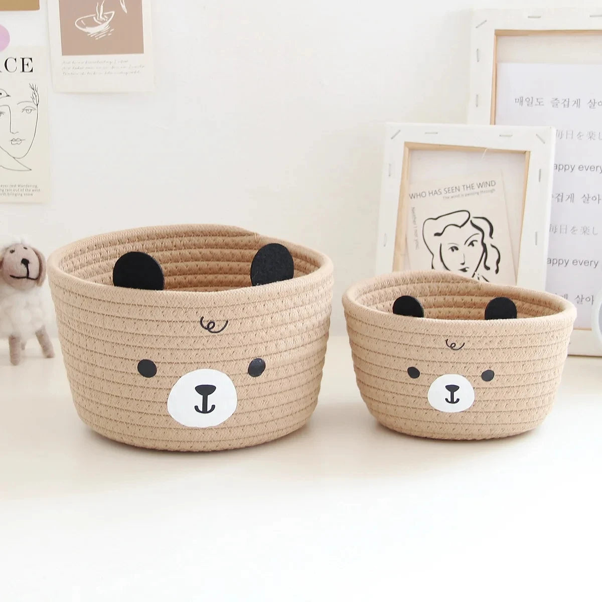 Adorable Bear-themed Woven Storage Basket Set on Luulla