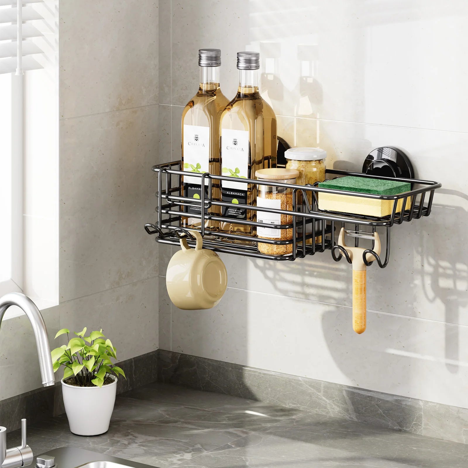 Wall-mounted Kitchen Storage Rack With Hooks on Luulla