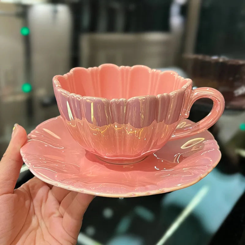 Vintage Pink Ceramic Teacup With Matching Saucer on Luulla