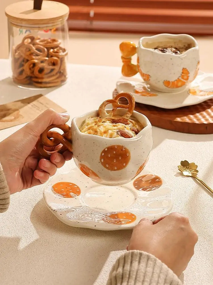 Ceramic Pretzel Handle Mug With Matching Saucer on Luulla