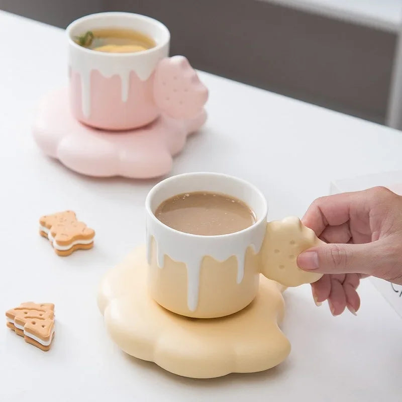 Drip Design Ceramic Mugs With Cute Handles on Luulla