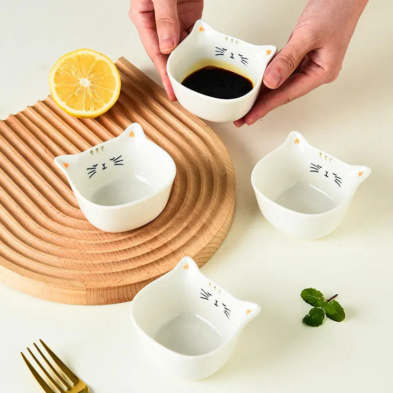 Cute Cat Face Ceramic Dipping Sauce Bowls on Luulla
