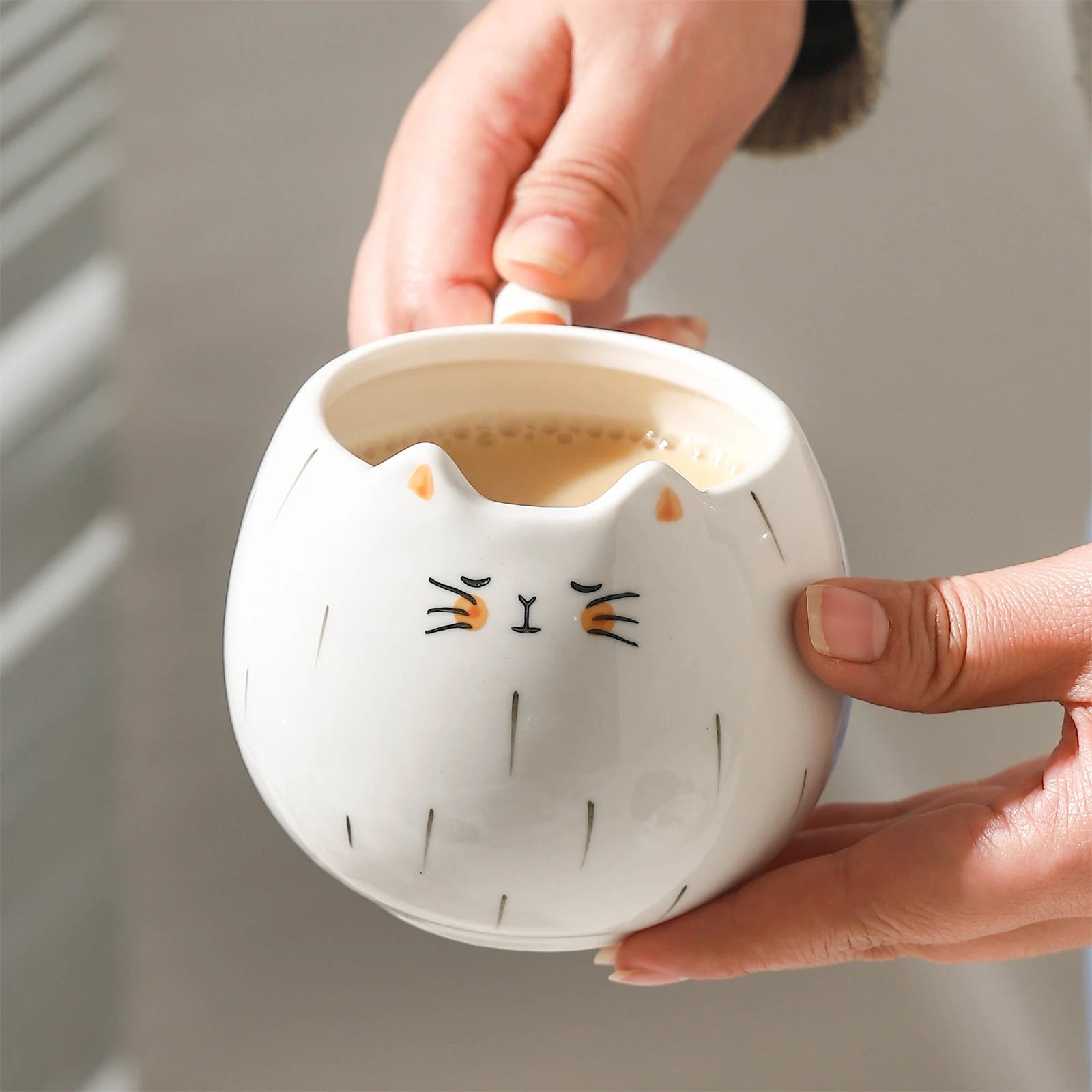 Cute Ceramic Cat-shaped Mug With Handle Design on Luulla