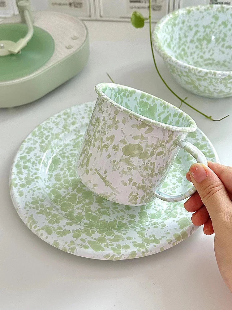 Vintage Green Marble Enamel Dinnerware Set on Luulla
