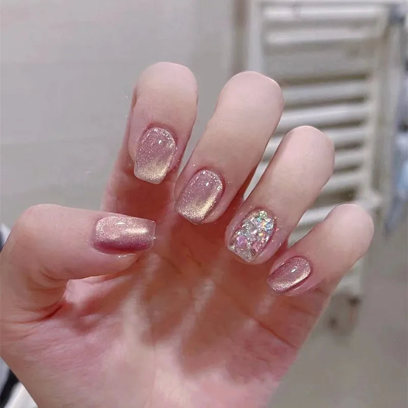 Sparkling Glitter Pink Press-on Gel Nails Set on Luulla